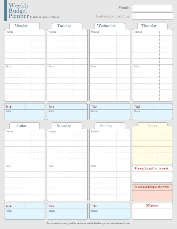 Family Weekly Budget Planner Print Cut Paste Craft