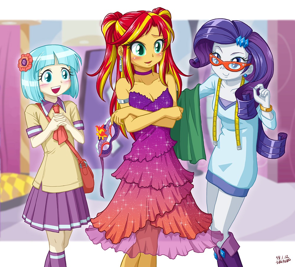 coco pommel, rarity, and sunset shimmer (equestria girls) drawn by uotapo - Bronibooru