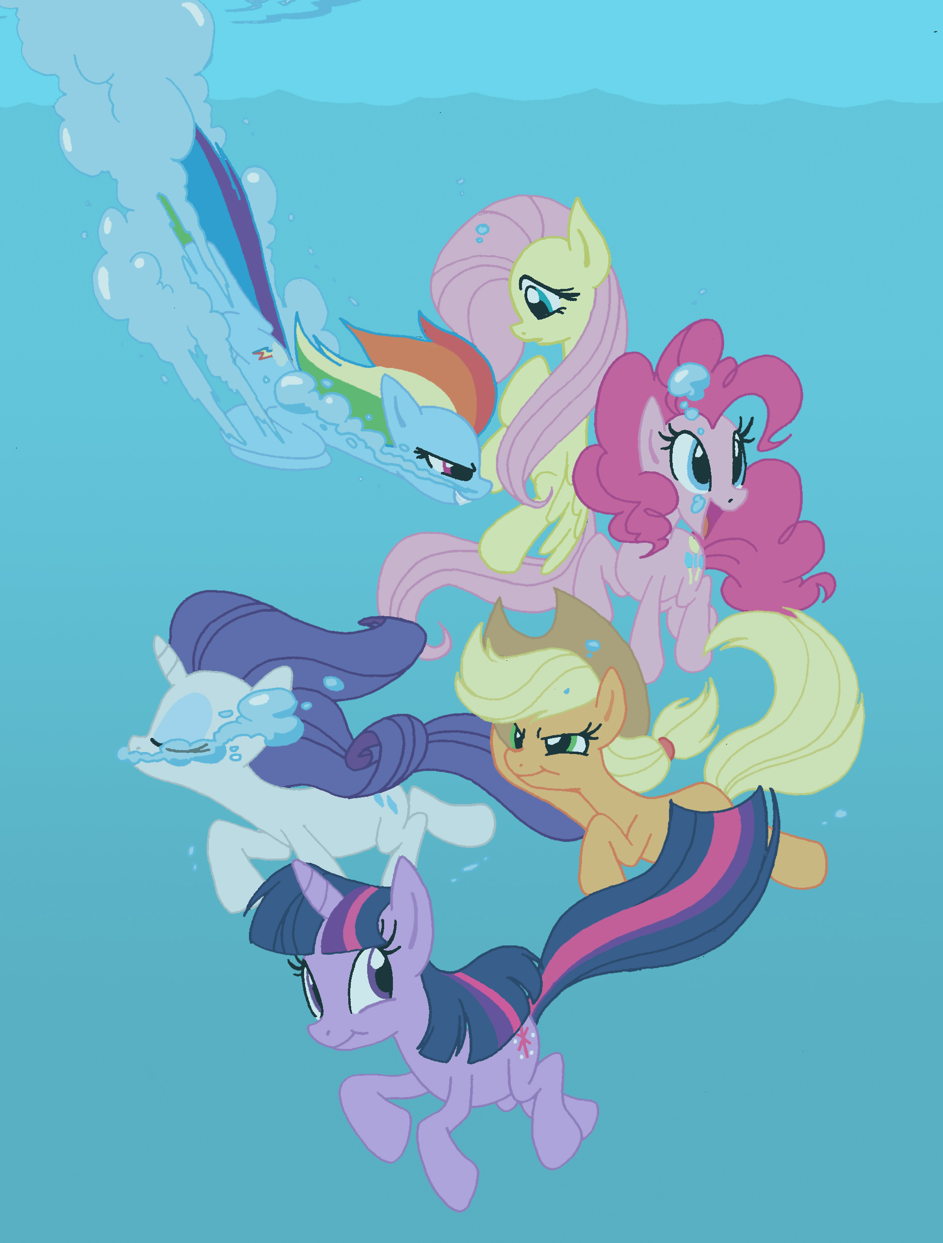 applejack, fluttershy, main six, pinkie pie, rainbow dash, and others drawn by underwatertoons ...