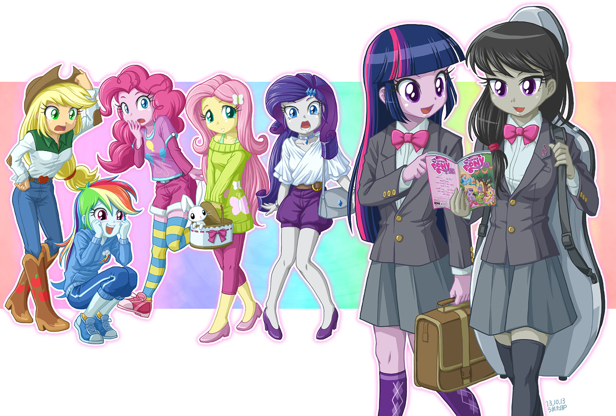 angel, applejack, fluttershy, main six, octavia melody, and others (equestria girls) drawn by ...