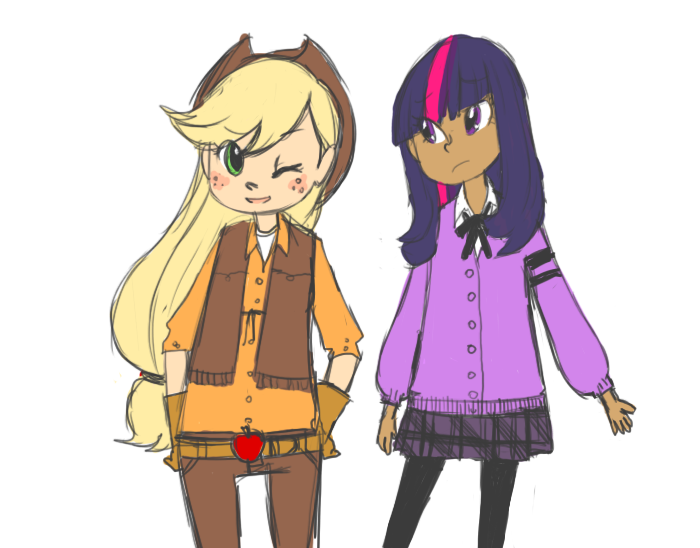 applejack and twilight sparkle drawn by lovechafes - Bronibooru