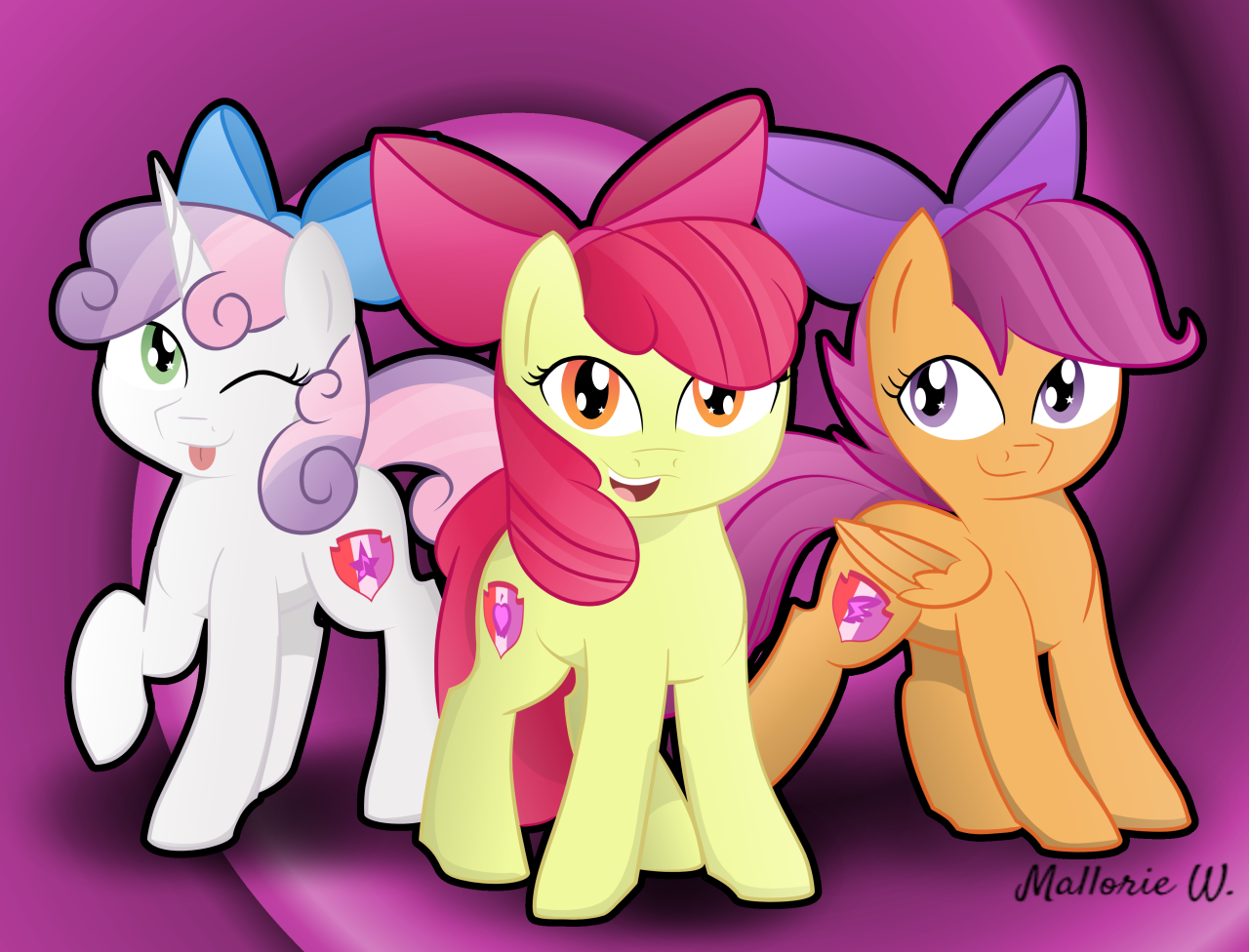 apple bloom, cutie mark crusaders, scootaloo, and sweetie belle drawn by sugarwings-art - Bronibooru