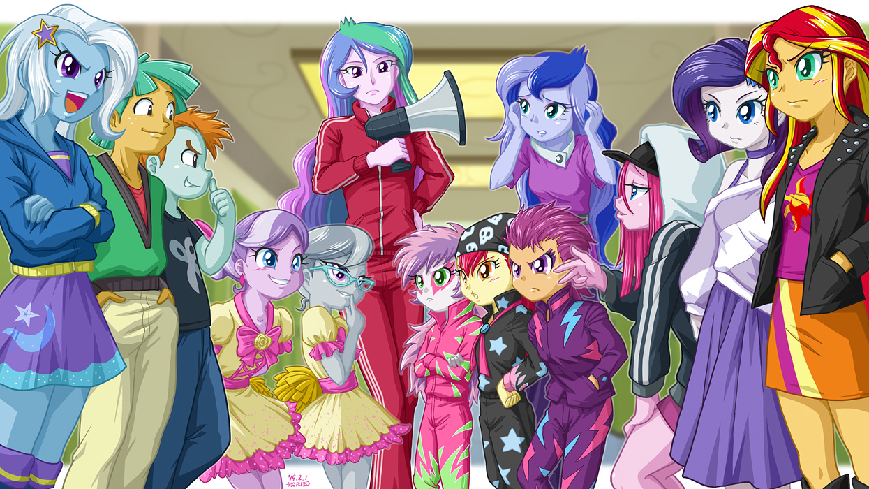 apple bloom, cutie mark crusaders, diamond tiara, pinkie pie, princess celestia, and others ...