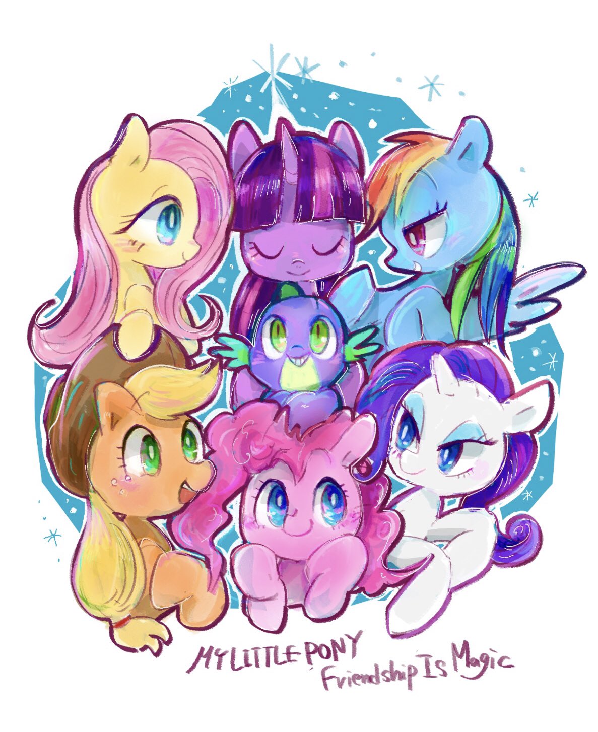 applejack, fluttershy, main six, pinkie pie, rainbow dash, and others drawn by osawari64 ...