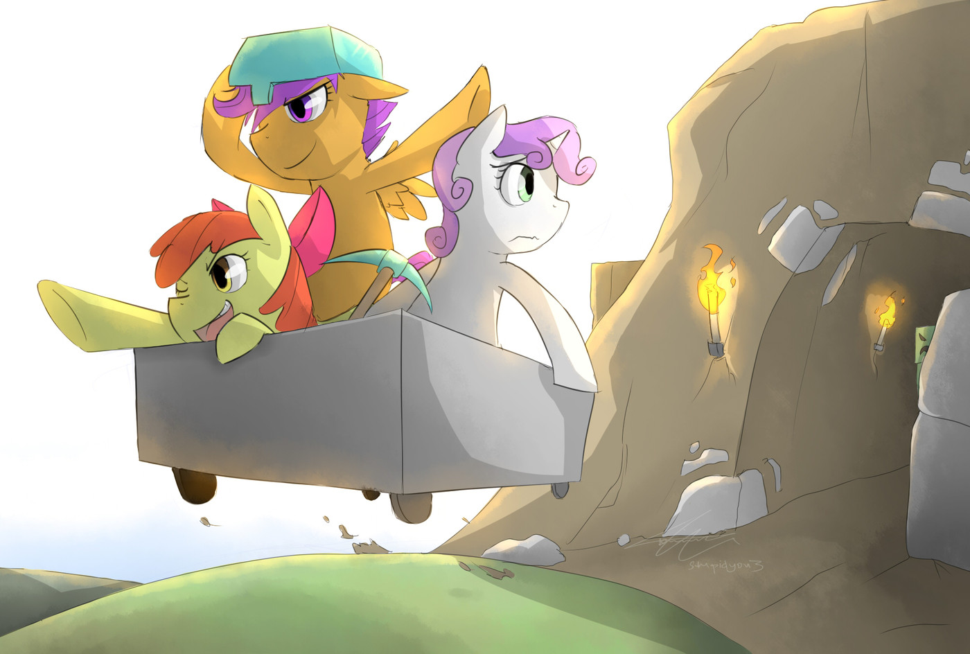 apple bloom, creeper, cutie mark crusaders, scootaloo, and sweetie belle (minecraft) drawn by ...