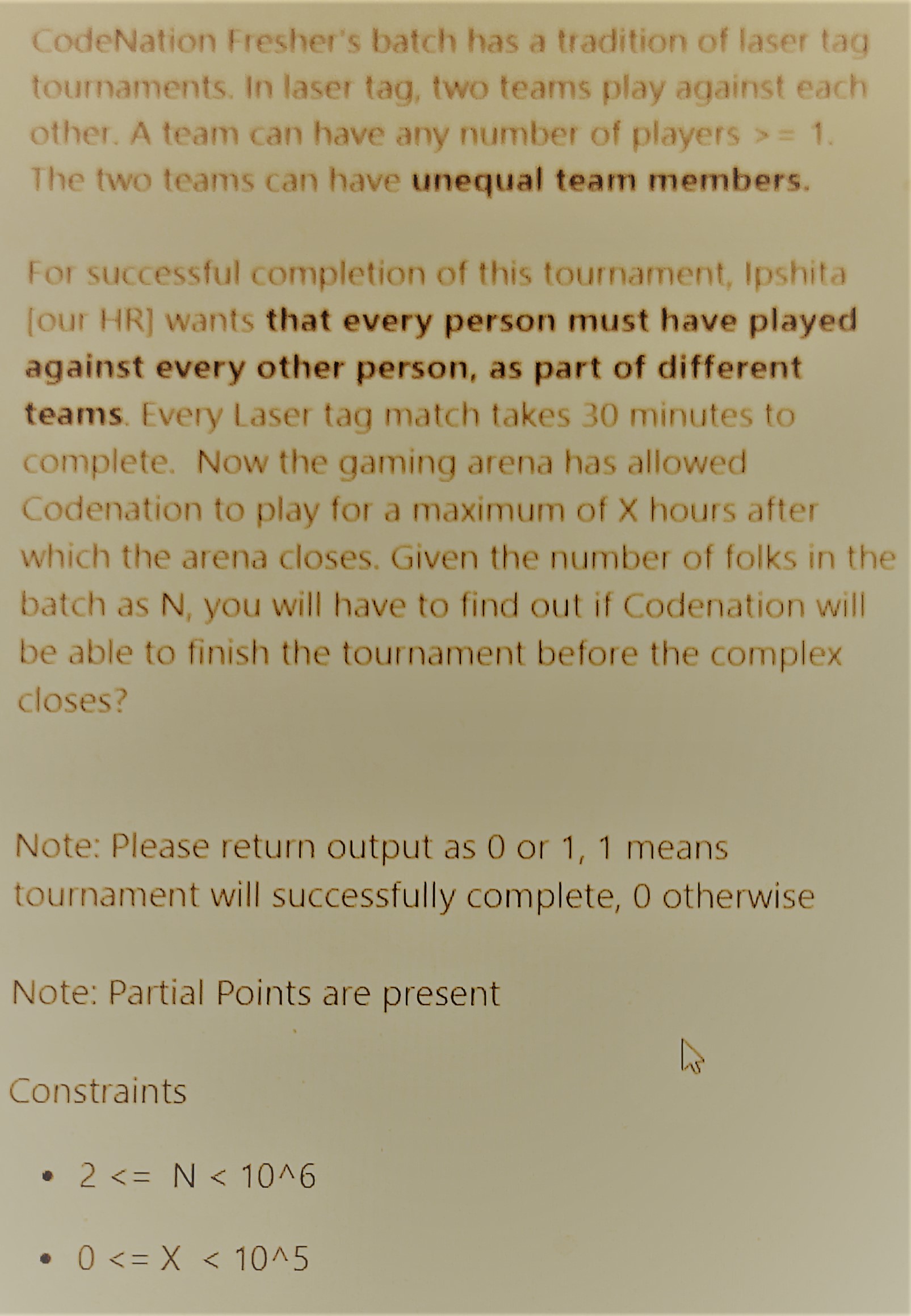 Unequal Teams CODENATION Help CodeChef Discuss