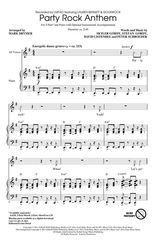 Party Rock Anthem Sheet Music by Mark Brymer (SKU: 00102782) - Stanton ...