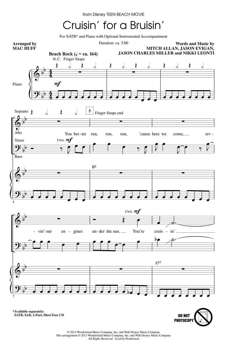 Cruisin' For A Bruisin' (Teen Beach Movi Sheet Music by Mac Huff (SKU ...