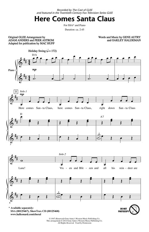 Here Comes Santa Claus Sheet Music by Mac Huff (SKU: 00125467 ...