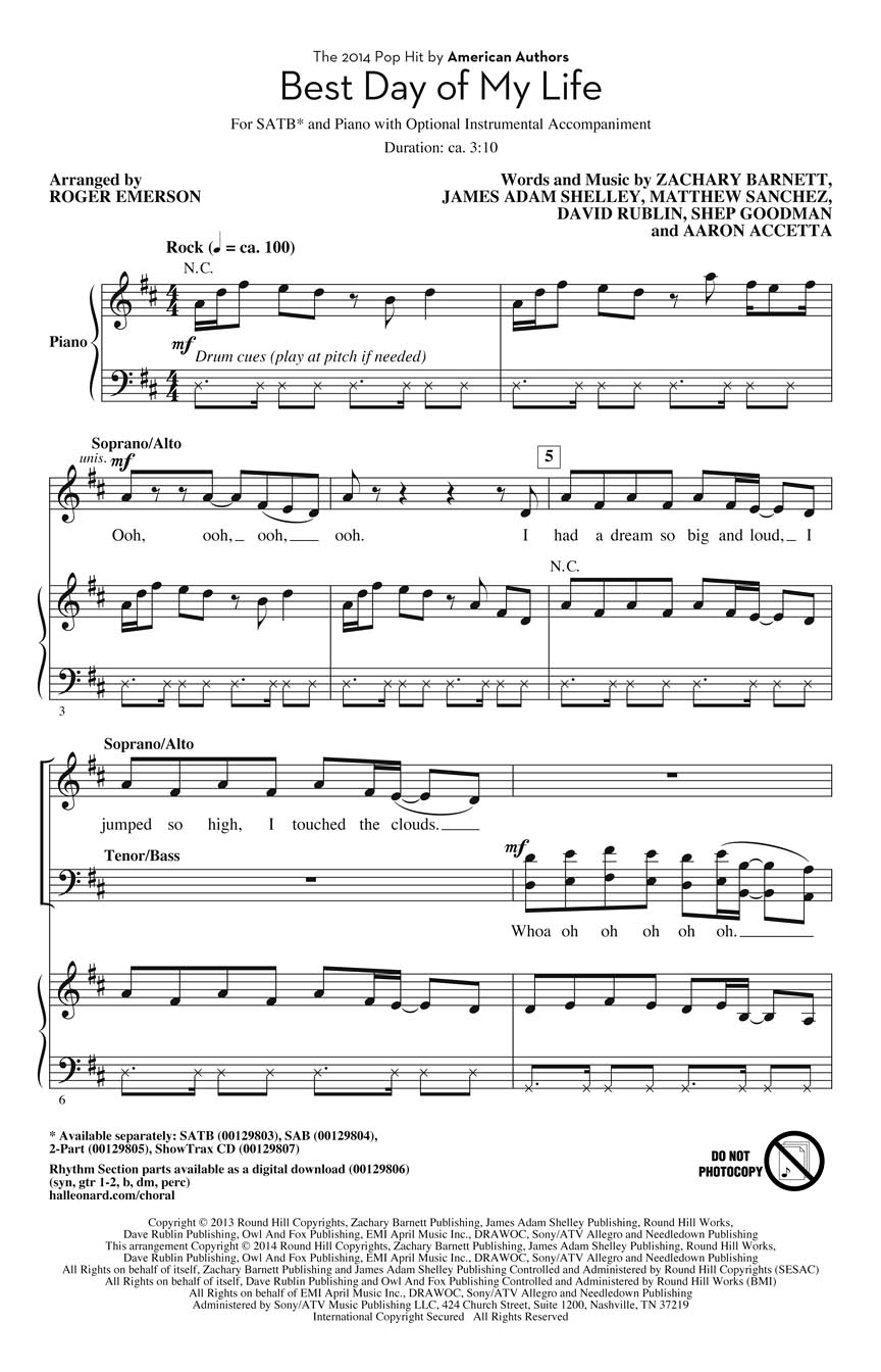 Best Day of My Life Sheet Music by Roger Emerson (SKU: 00129803 ...