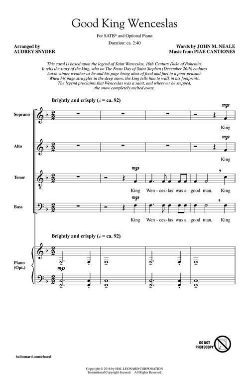 Good King Wenceslas Sheet Music by Audrey Snyder (SKU: 00156310 ...