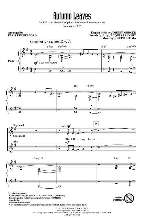 Autumn Leaves Sheet Music by Paris Rutherford (SKU: 00262810) - Stanton ...