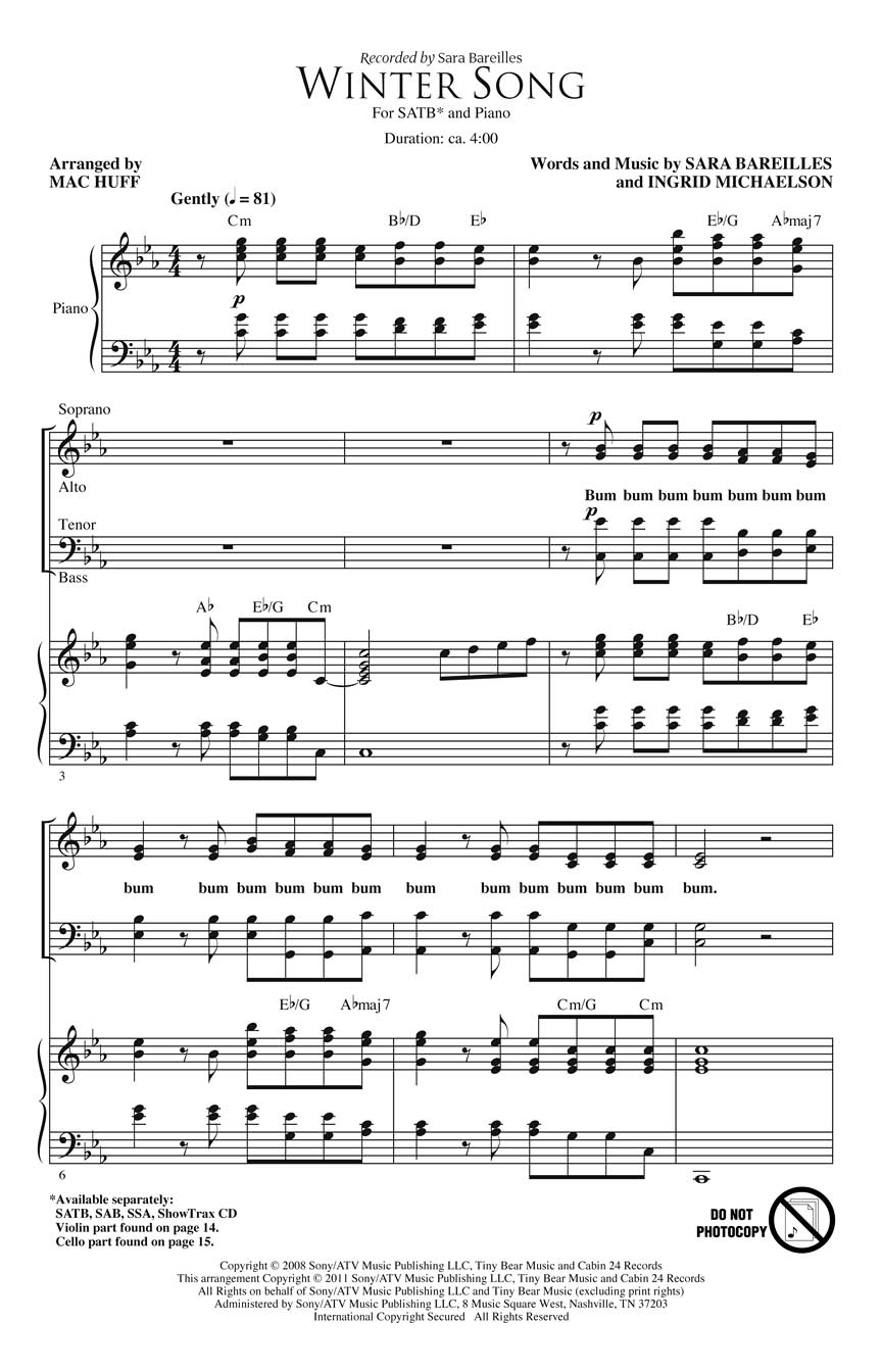 Winter Song Sheet Music by Bareilles/Michaelson (SKU: 02501642 ...