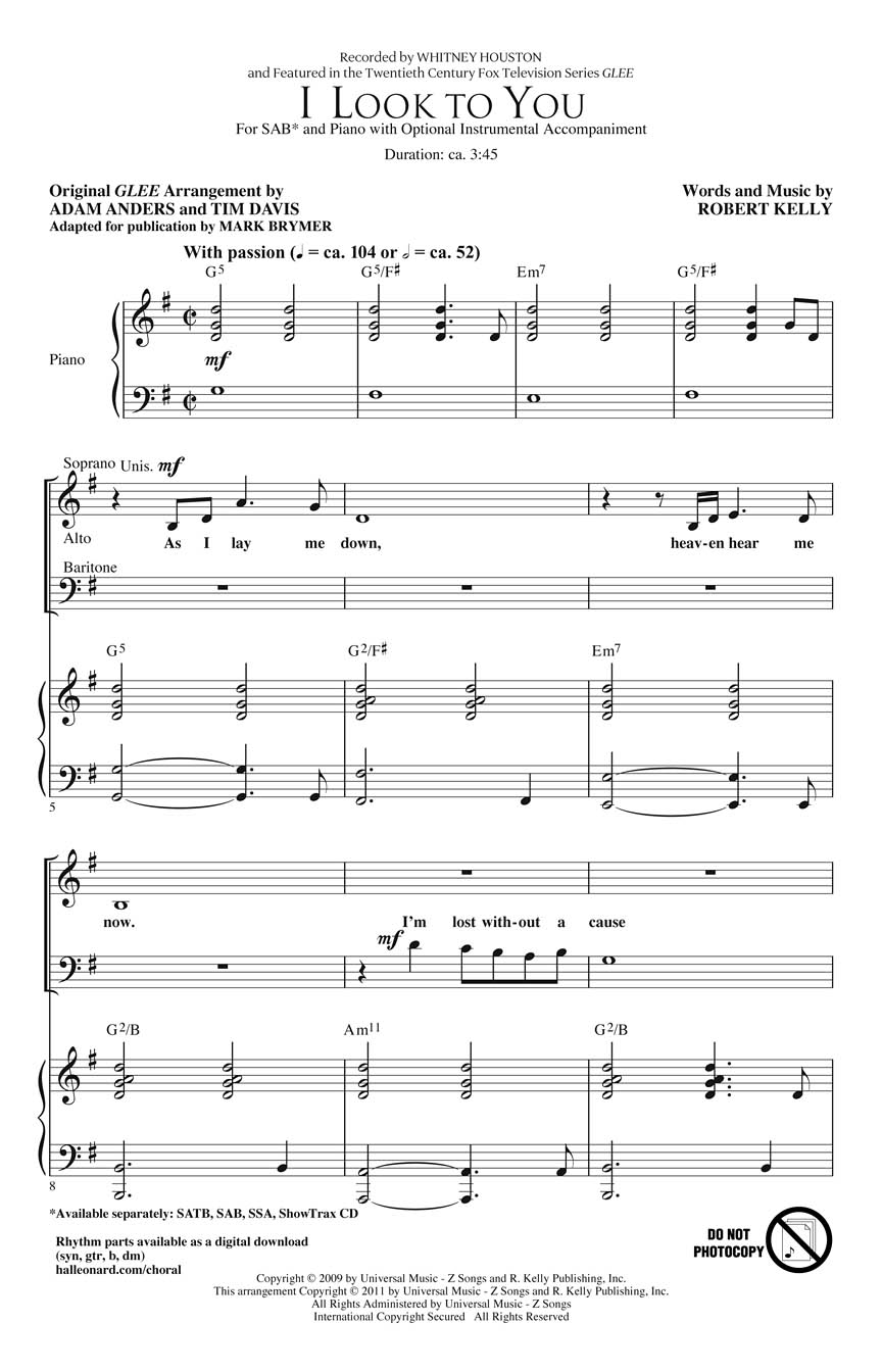 I Look To You Sheet Music by Mark Brymer (SKU: 08202818) - Stanton's ...