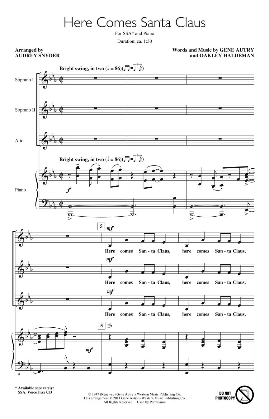 Here Comes Santa Claus Sheet Music by Audrey Snyder (SKU: 08552306 ...