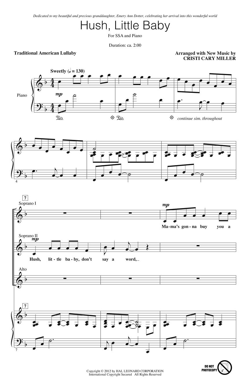 Hush Little Baby Sheet Music by Cristi Cary Miller (SKU: 08552435 ...