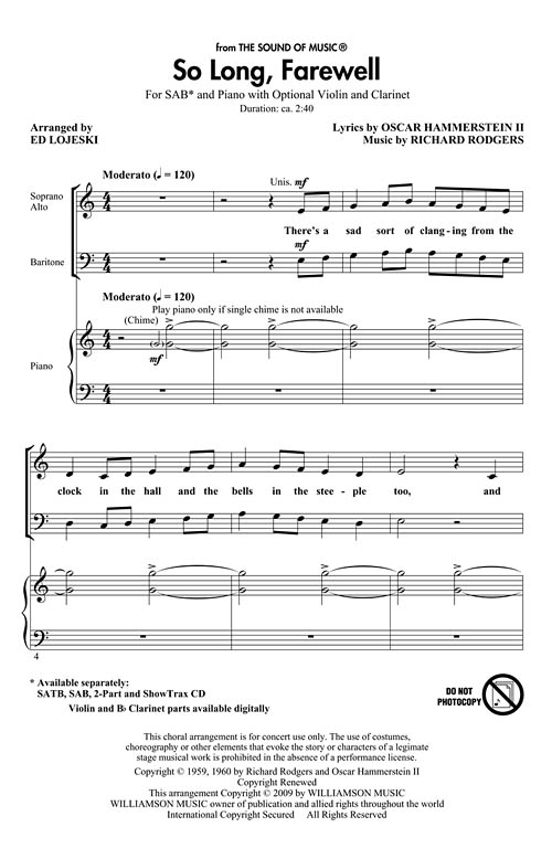 So Long Farewell Sheet Music by Ed Lojeski (SKU: 08621607) - Stanton's ...