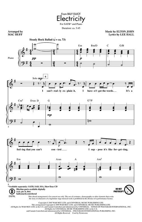 Electricity (From Billy Elliot) Sheet Music by Mac Huff (SKU: 08621675 ...