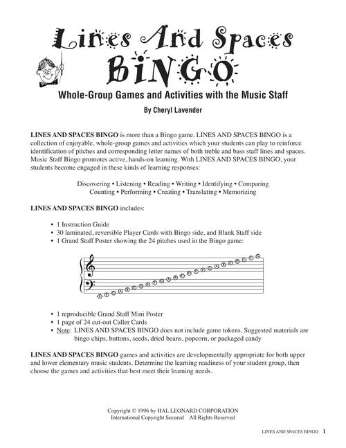 Lines and Spaces Bingo Sheet Music by Cheryl Lavender (SKU: 08740697 ...