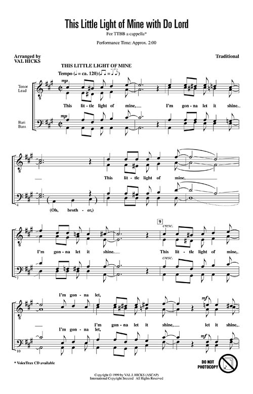 This Little Light of Mine/Do Lord Sheet Music by Val Hicks (SKU ...