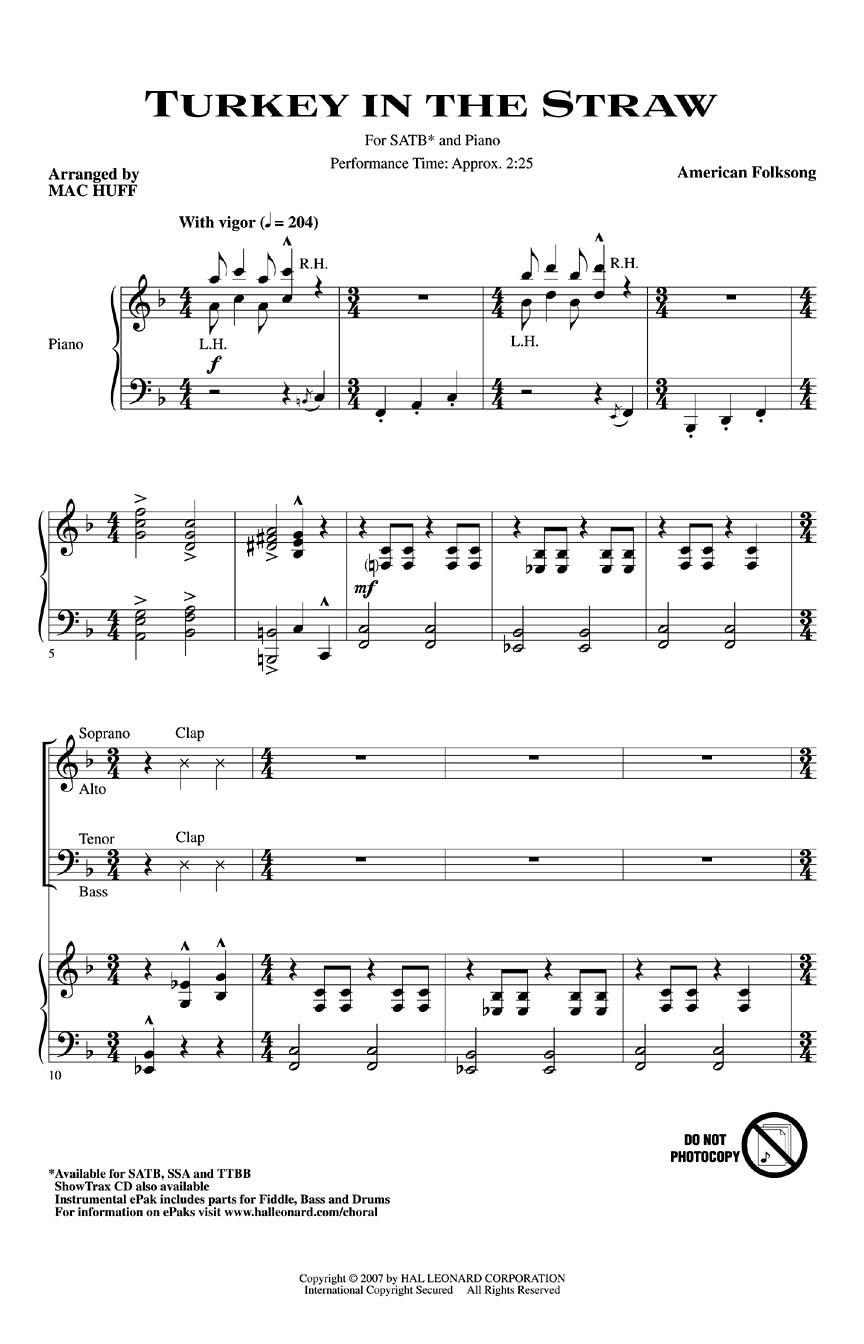 Turkey In The Straw Sheet Music by Mac Huff (SKU: 08745931) - Stanton's ...