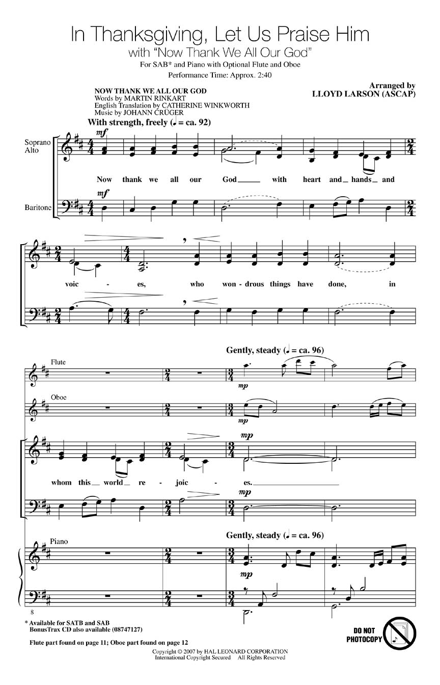 In Thanksgiving Let Us Praise Him Sheet Music by Lloyd Larson (SKU ...