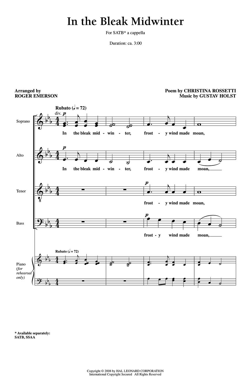 In The Bleak Midwinter Sheet Music by Roger Emerson (SKU: 08748299 ...