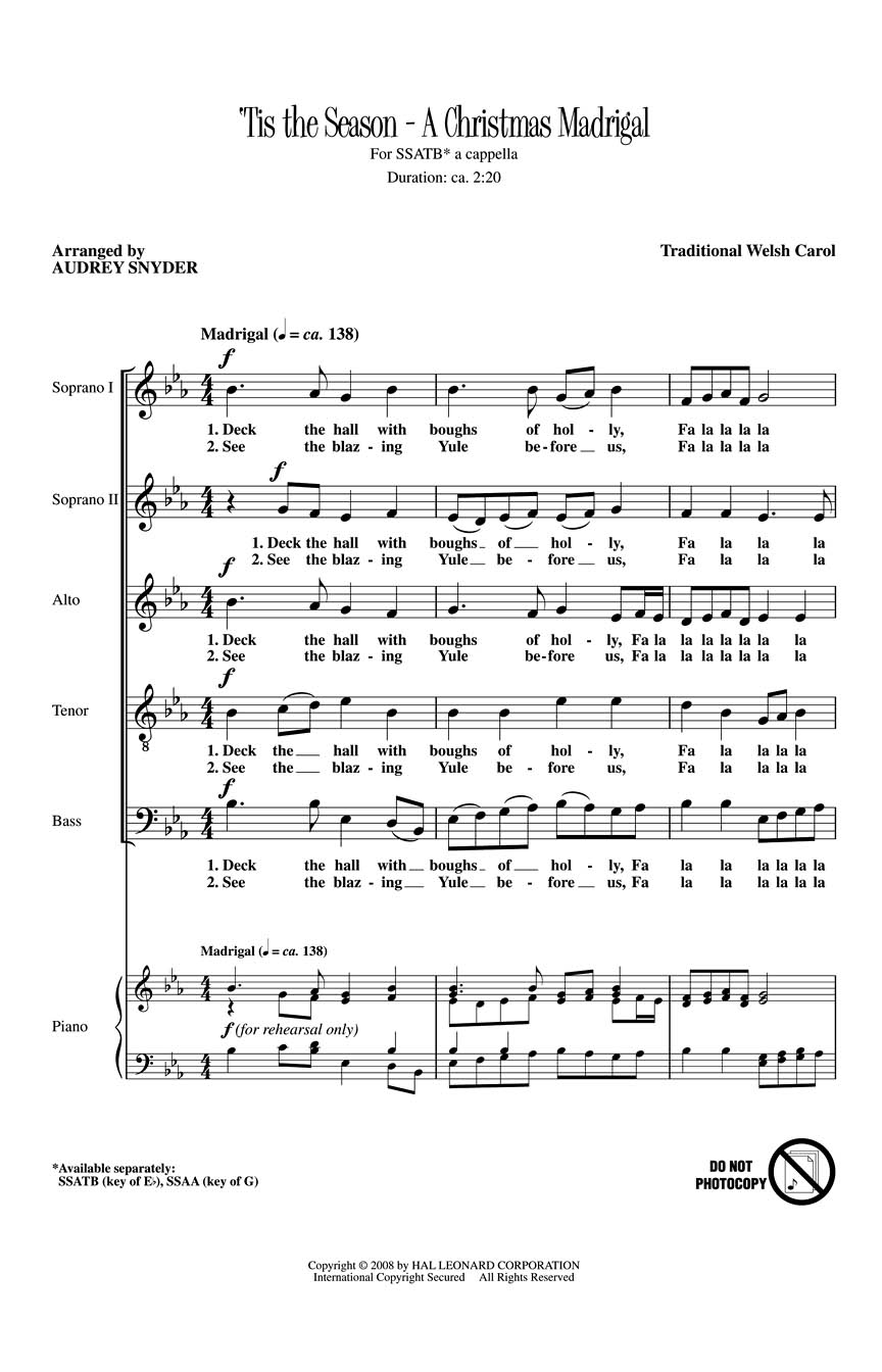 Tis The Season-A Christmas Madrigal Sheet Music by Audrey Snyder (SKU ...