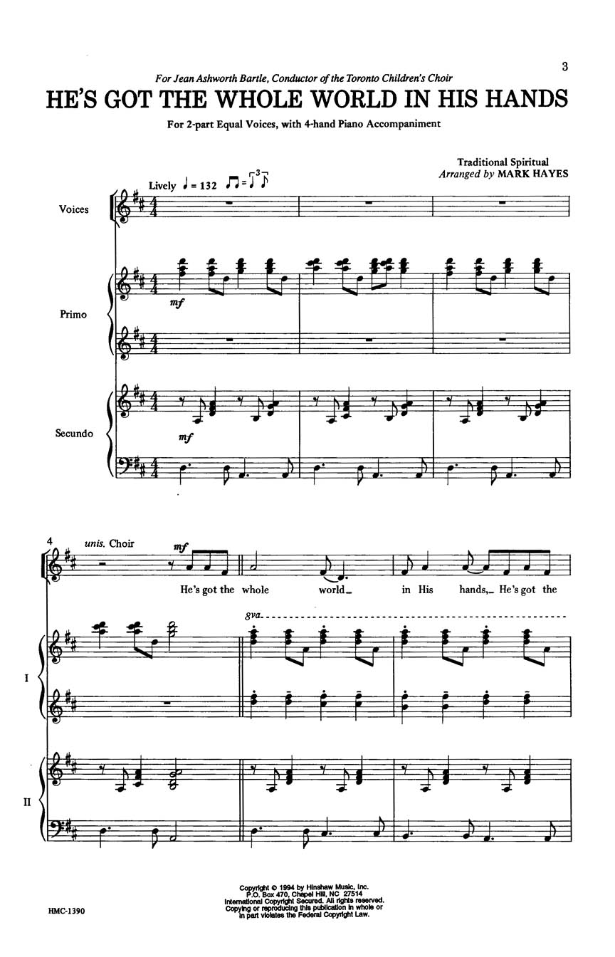 He's Got The Whole World In His Hands Sheet Music by Mark Hayes (SKU ...