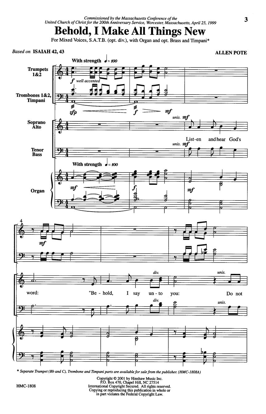 Behold I Make All Things New Sheet Music by Allen Pote (SKU: 08764150 ...