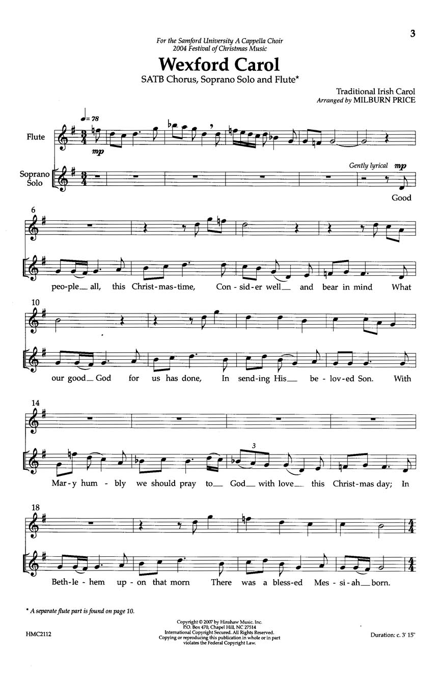 Wexford Carol Sheet Music by Milburn Price (SKU: 08764492) - Stanton's ...