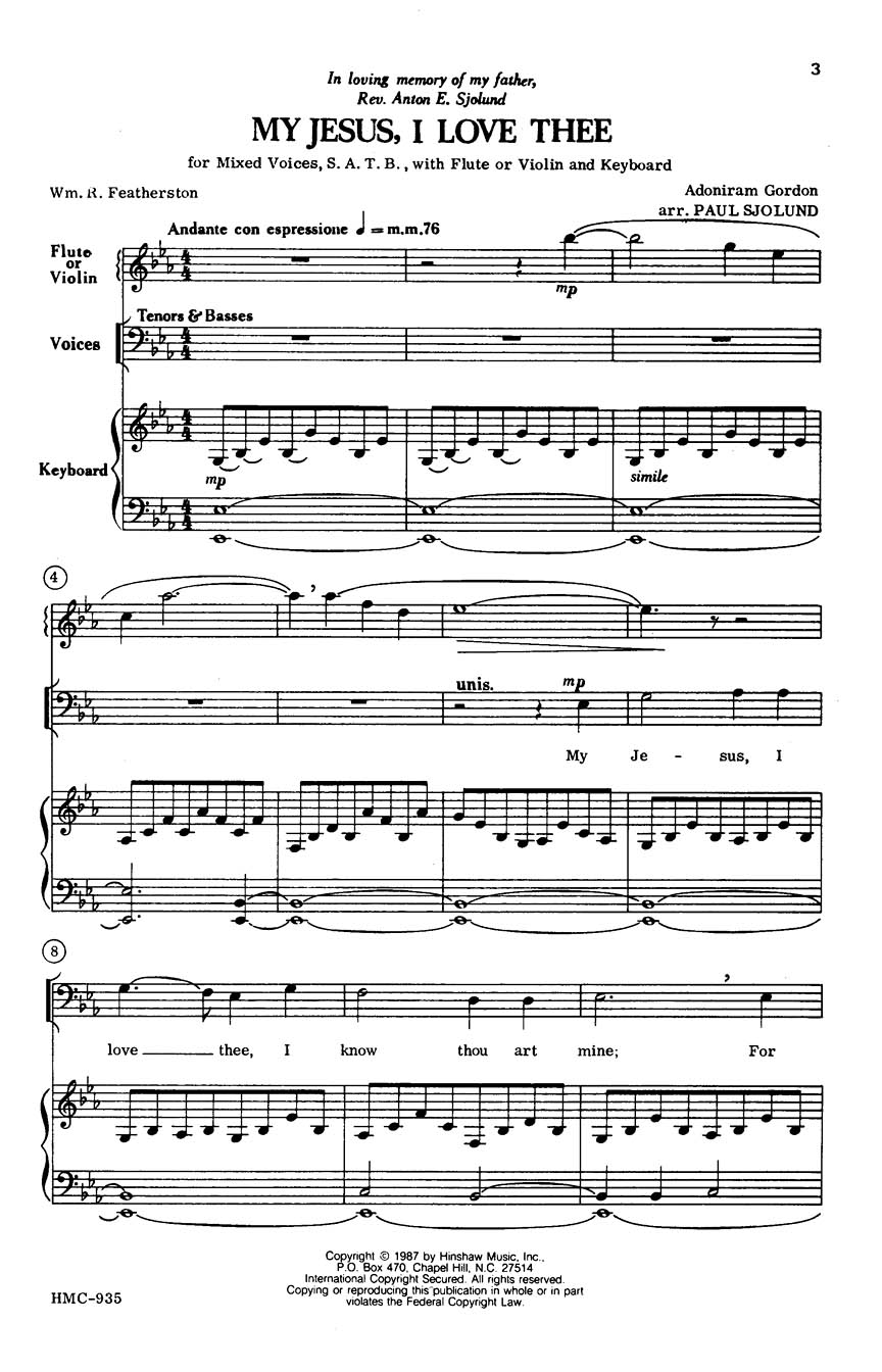 My Jesus I Love Thee Sheet Music by Paul Sjolund (SKU: 08765488 ...