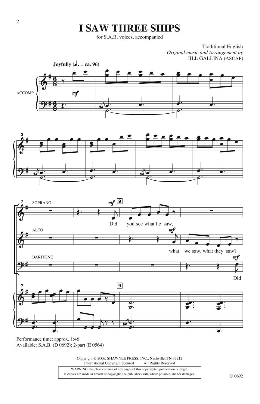 I Saw Three Ships Sheet Music by Jill Gallina (SKU: 35010244) - Stanton ...