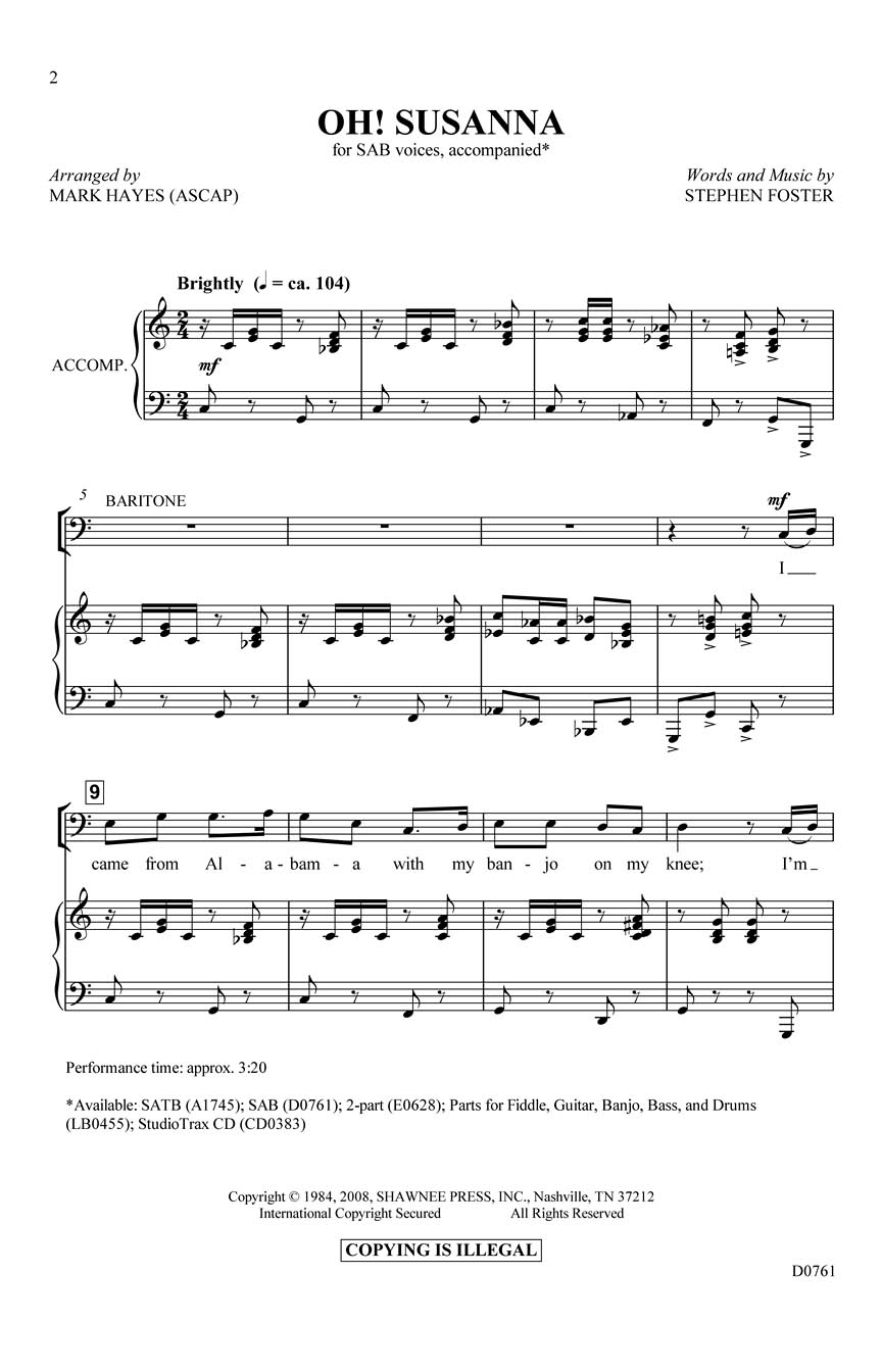 Oh Susanna Sheet Music by Mark Hayes (SKU: 35015902) - Stanton's Sheet ...