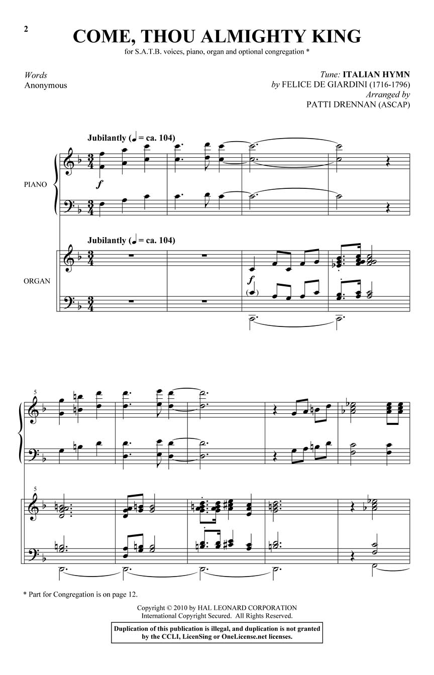 Come Thou Almighty King Sheet Music by Patti Drennan (SKU: 35027296 ...