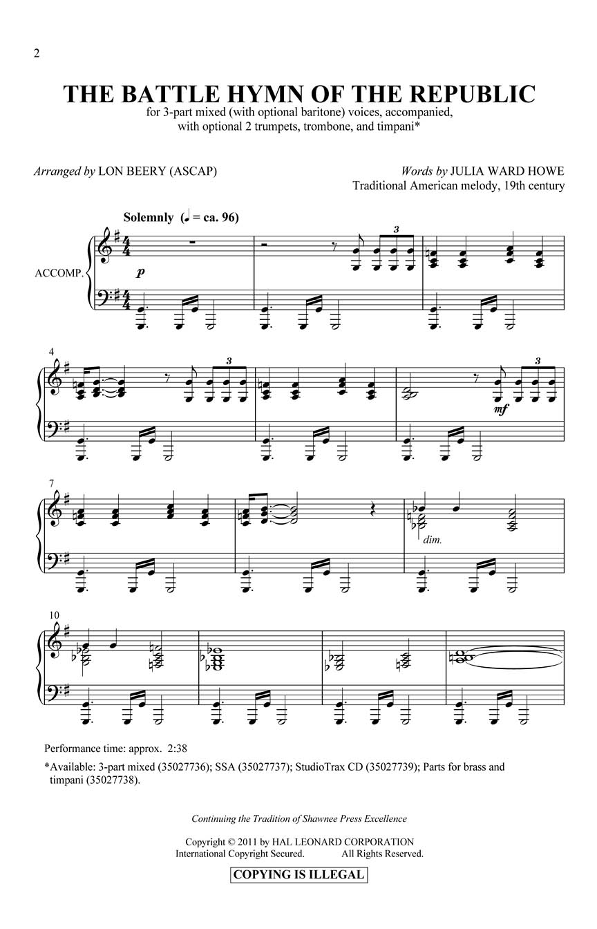 The Battle Hymn Of The Republic Sheet Music by Lon Beery (SKU: 35027736 ...