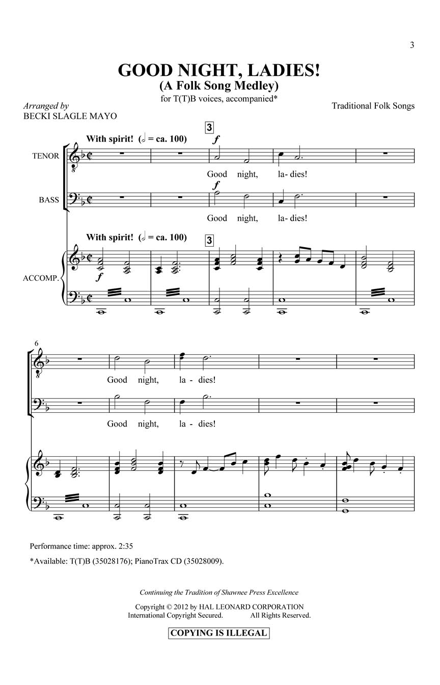 Good Night Ladies (A Folk Song Medley) Sheet Music by Becki Slagle Mayo ...