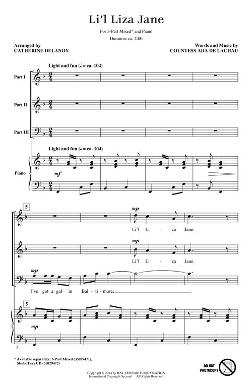 Li'l Liza Jane Sheet Music by Catherine Delanoy (SKU: 35029471 ...