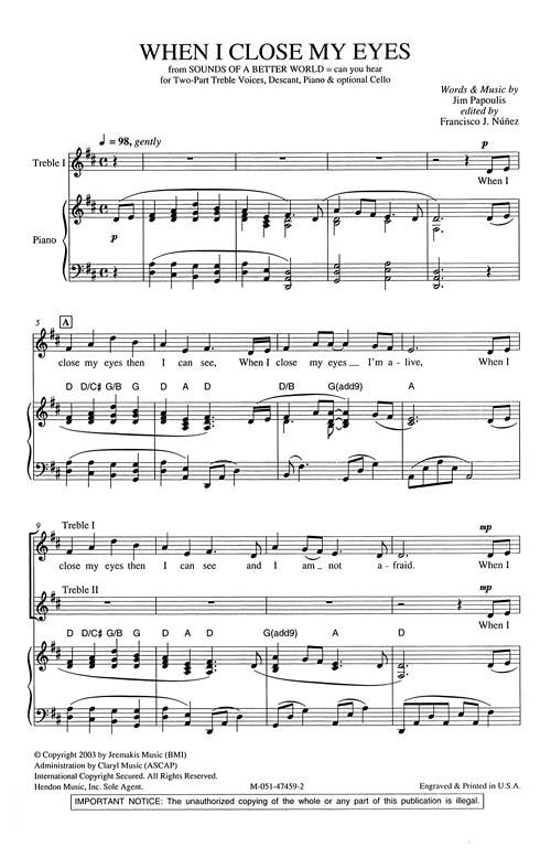 When I Close My Eyes Sheet Music by Jim Papoulis (SKU: 48005127 ...