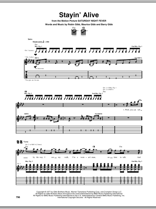 Stayin Alive By Bee Gees Guitar Tab Guitar Instructor Stayin Alive By Bee Gees Guitar Tab Guitar Instructor