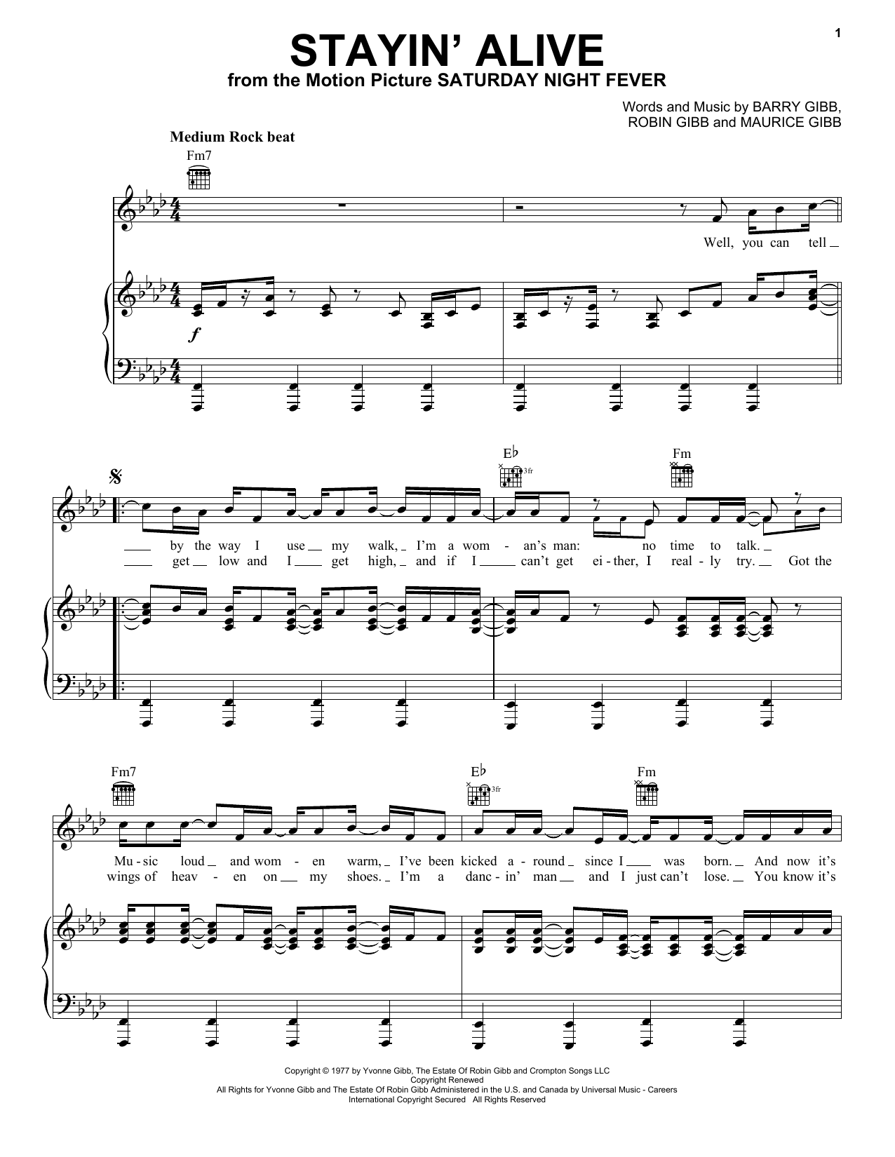 Stayin Alive Sheet Music Direct Stayin Alive Sheet Music Direct