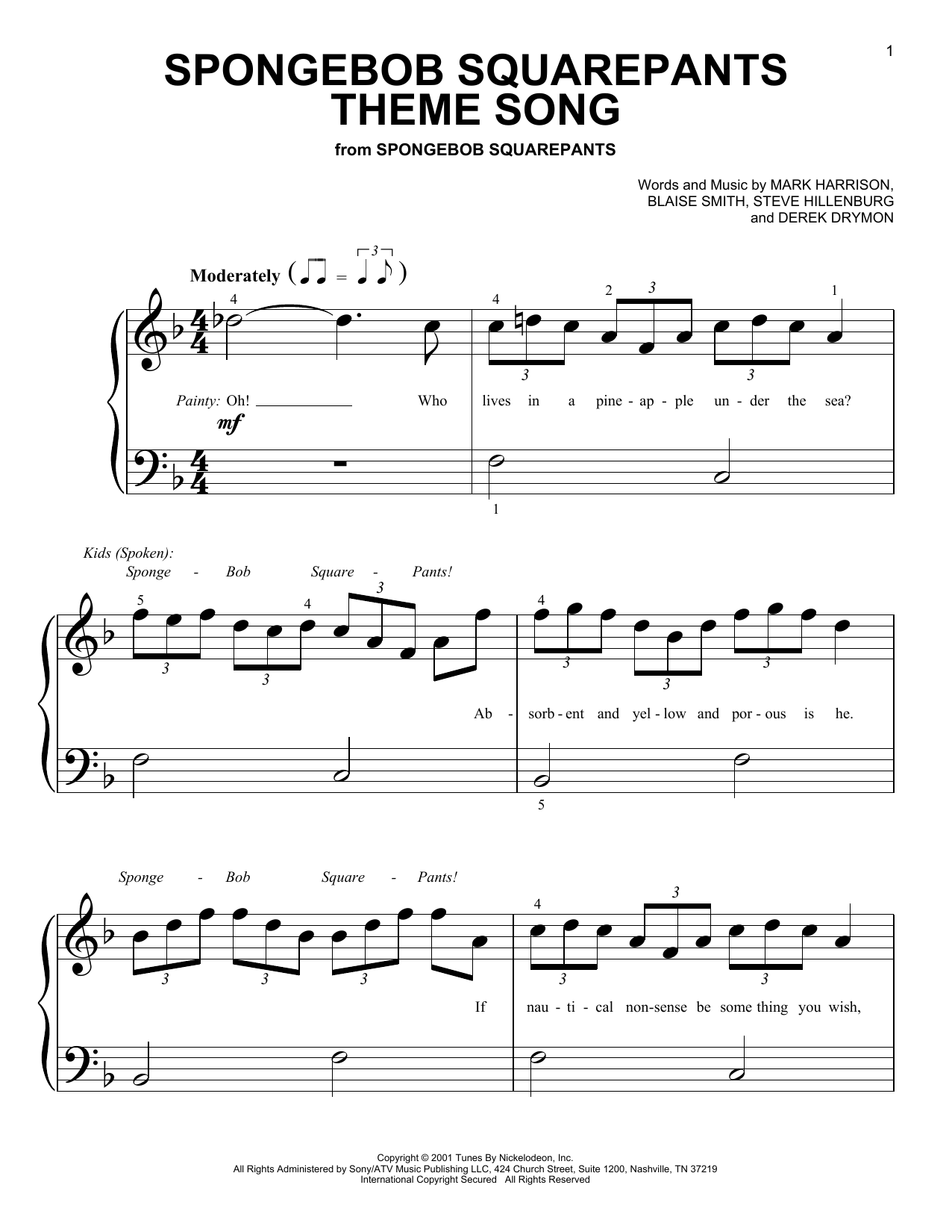 SpongeBob SquarePants Theme Song Noten Von Mark Harrison Klavier SpongeBob SquarePants Theme Song Noten Von Mark Harrison Klavier
