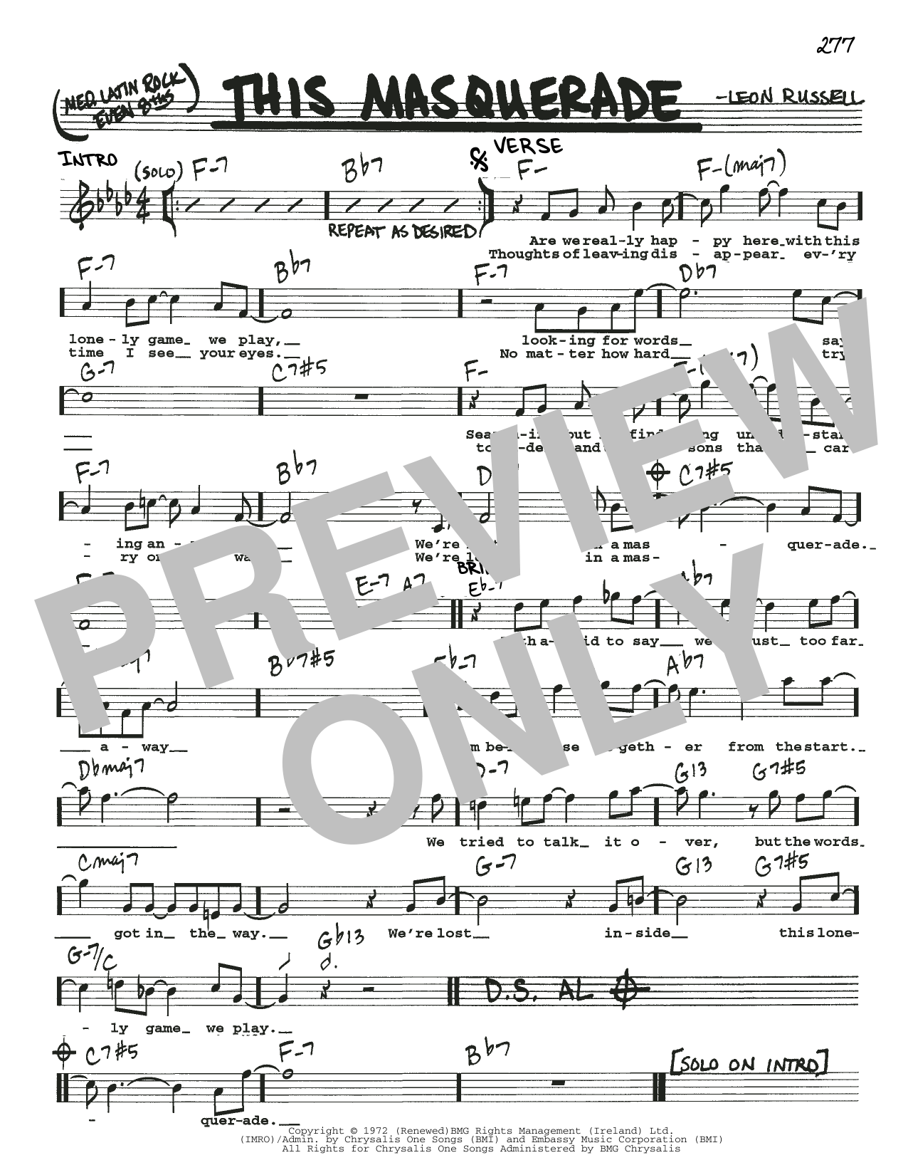 This Masquerade partition par Leon Russell (Real Book - Ligne De Mélodie, Paroles et Accords ...