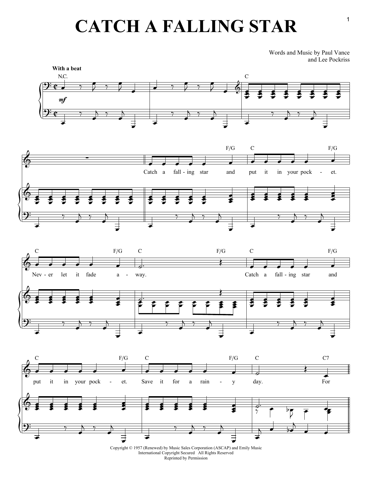 Catch A Falling Star Sheet Music By Perry Como Piano Vocal Guitar Catch A Falling Star Sheet Music By Perry Como Piano Vocal Guitar