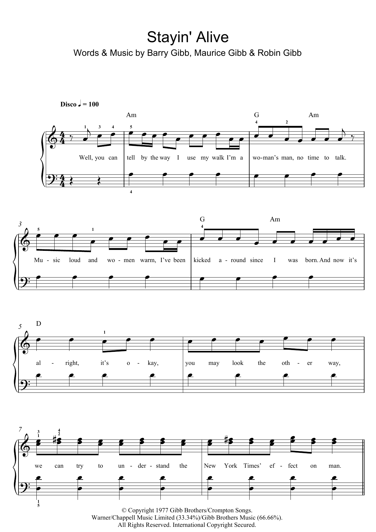 Stayin Alive Sheet Music Direct