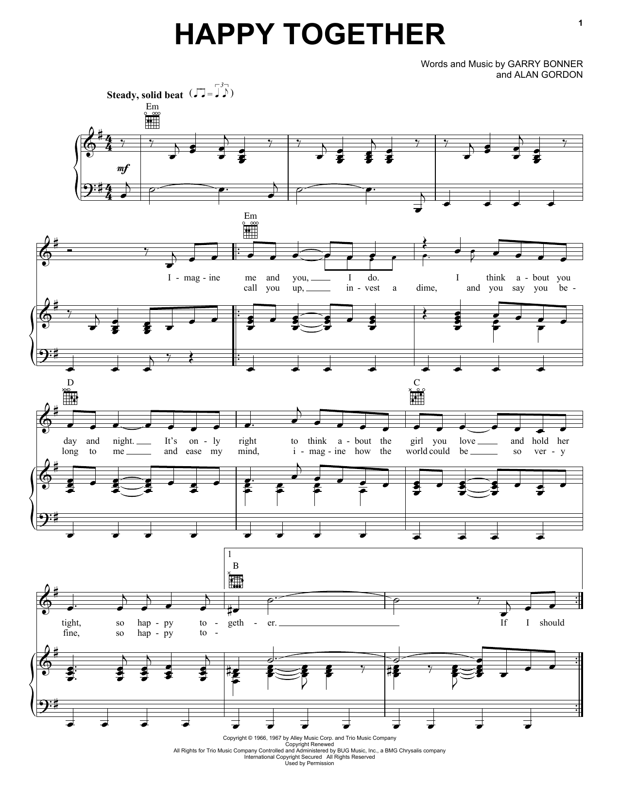 Happy Together Sheet Music Direct Happy Together Sheet Music Direct