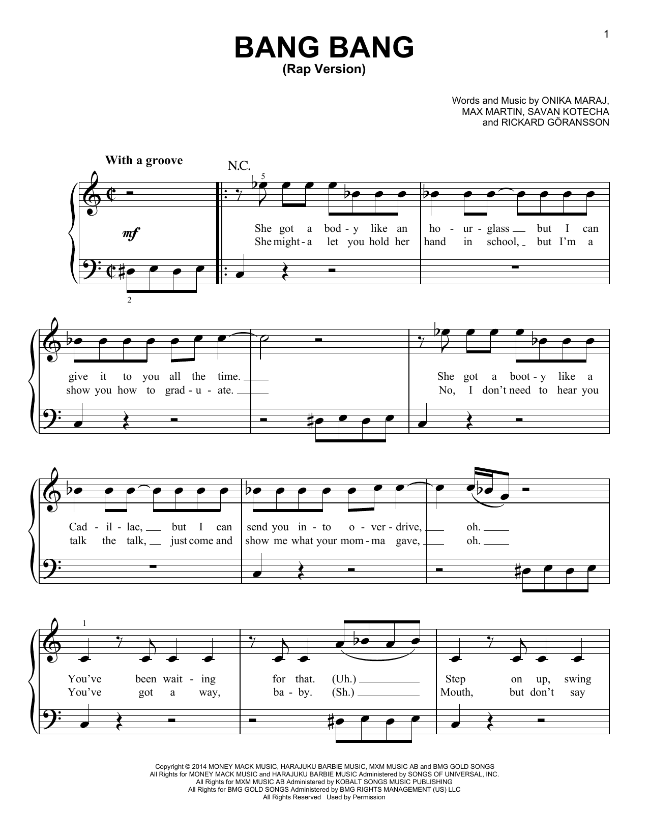 Bang Bang Sheet Music By Jessie J Ariana Grande Nicki Minaj Easy Bang Bang Sheet Music By Jessie J Ariana Grande Nicki Minaj Easy
