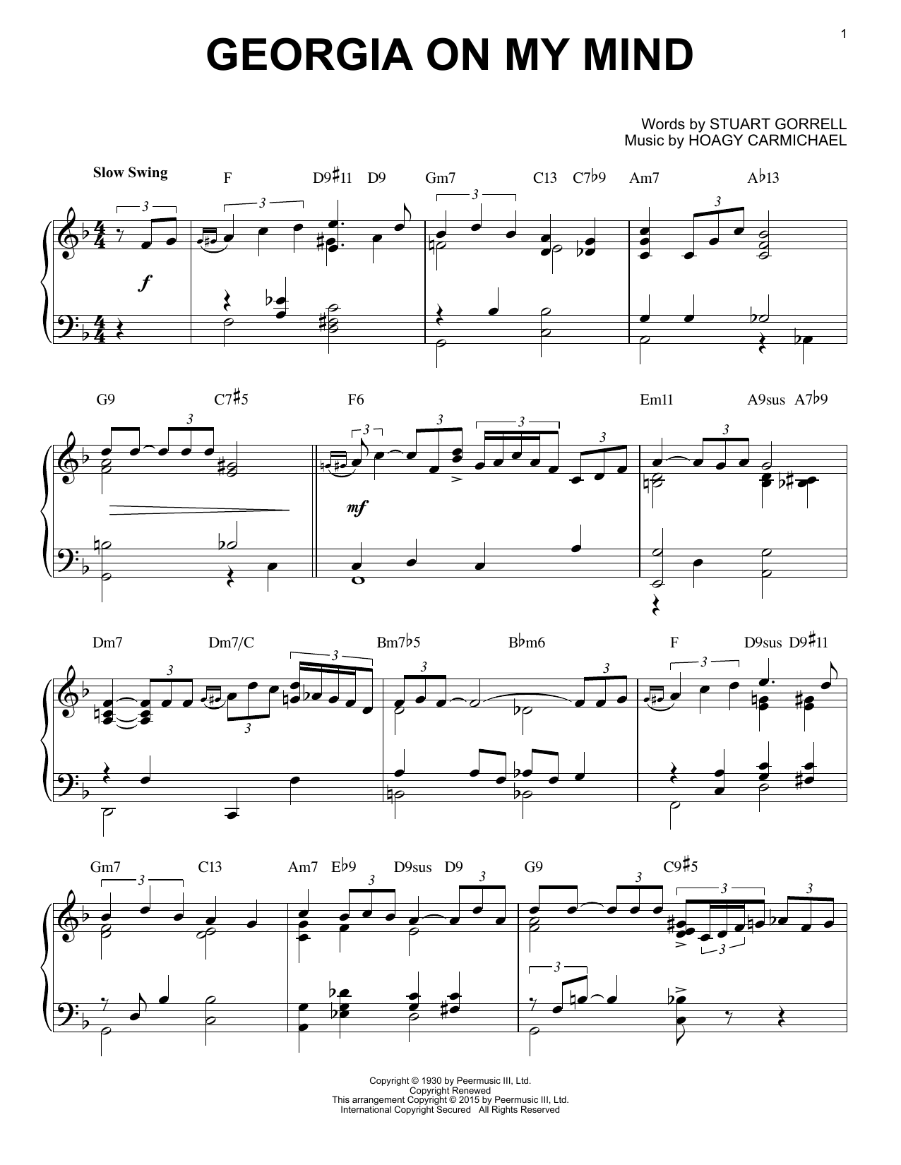 Georgia On My Mind Sheet Music By Ray Charles Piano 158259 Georgia On My Mind Sheet Music By Ray Charles Piano 158259