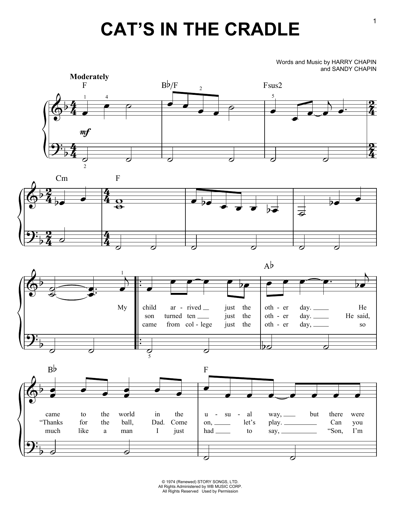 Cat s In The Cradle Sheet Music Direct Cat s In The Cradle Sheet Music Direct