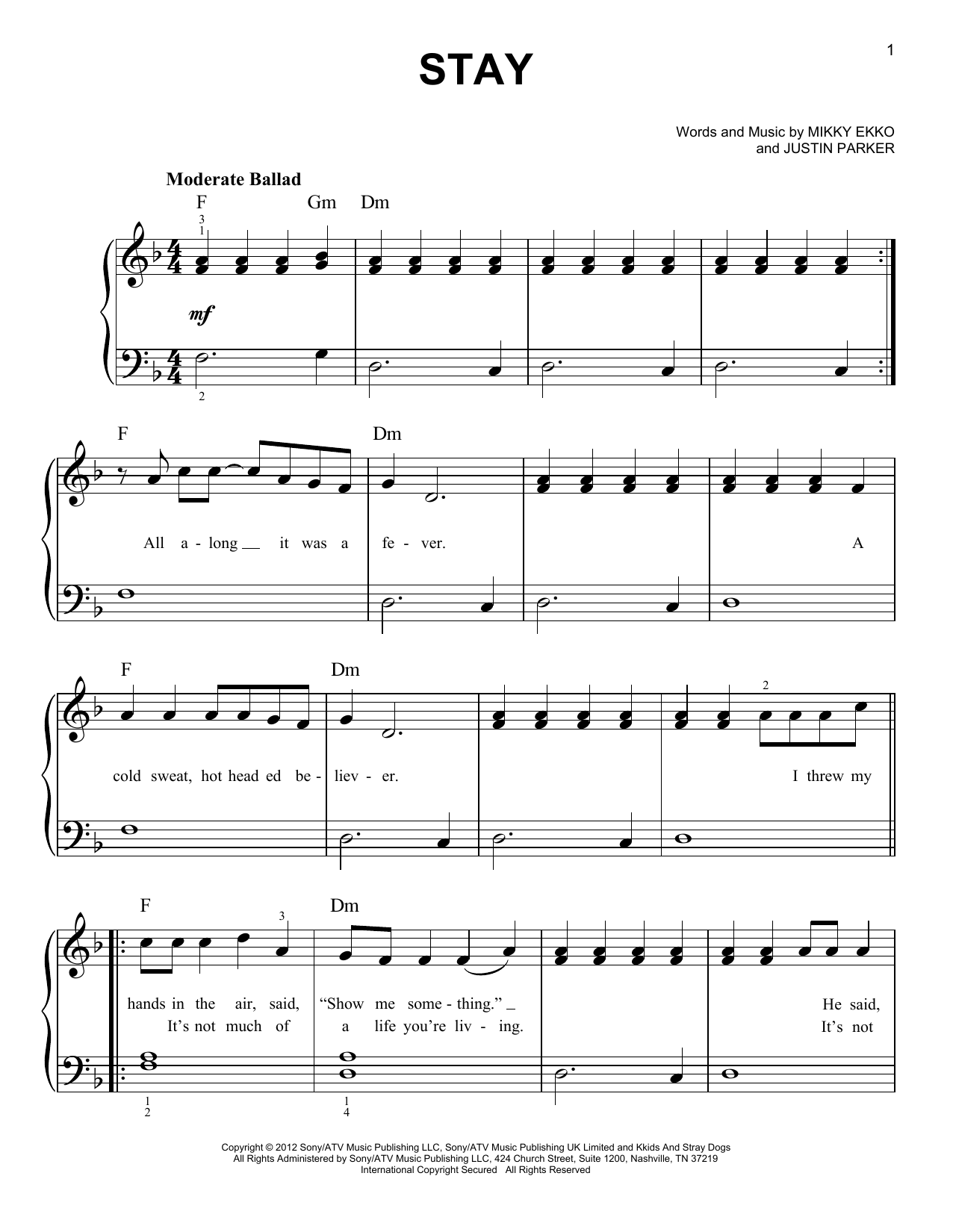 Stay Sheet Music Direct